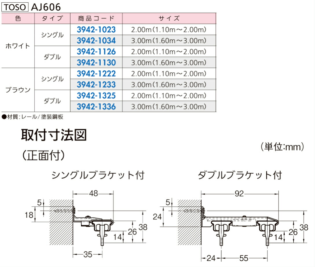 【楽天市場】TOSO カーテンレール AJ606 ダブル 2m ホワイト/ブラウン：ジュールプラス楽天市場店