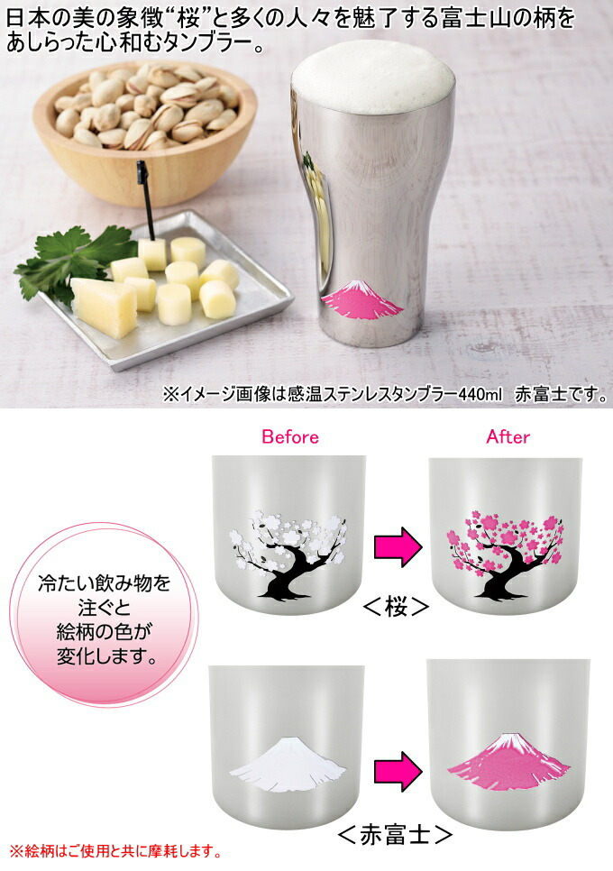 【楽天市場】感温ステンレスタンブラー 440ml 桜 2個セット EJK-700 RCP 日本製 燕三条産 送料無料 タンブラー コップ ステンレス製 お祝い 贈り物 プレゼント お土産 2個 ...