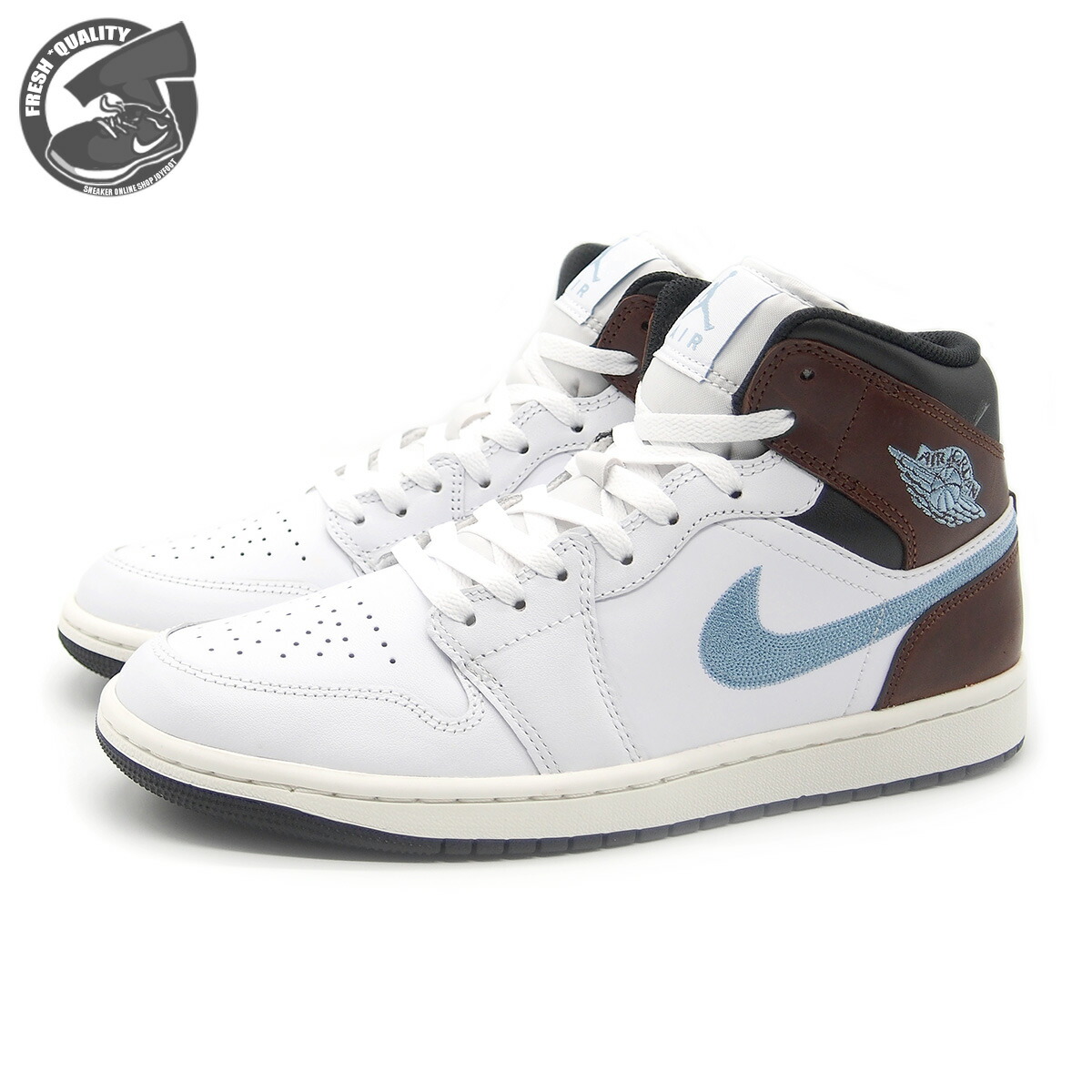 【楽天市場】NIKE AIR JORDAN 1 MID SE WHITE/BLACK/SAIL/BLUE GREY fq7831-142 ...