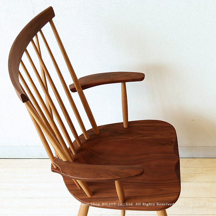 【楽天市場】ダイニングチェア ウィンザーチェア 肘付き 受注生産商品 ナラ材 ウォールナット材 無垢材 ツートンカラー ナラ無垢材 板座：JOYSTYLE coordinate