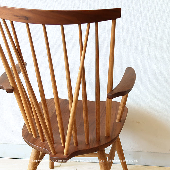 【楽天市場】ダイニングチェア ウィンザーチェア 肘付き 受注生産商品 ナラ材 ウォールナット材 無垢材 ツートンカラー ナラ無垢材 板座：JOYSTYLE coordinate