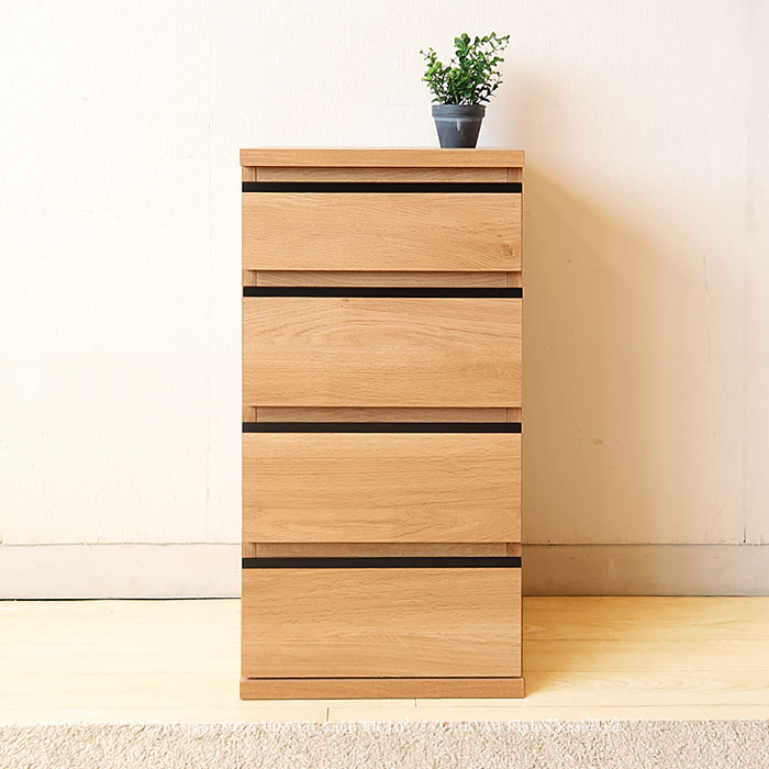 【楽天市場】薄型設計のチェスト サイドチェスト 4段チェスト 引き出し スライドレール 幅40cm 木目柄 ブラック取っ手 カジュアルモダン：JOYSTYLE coordinate
