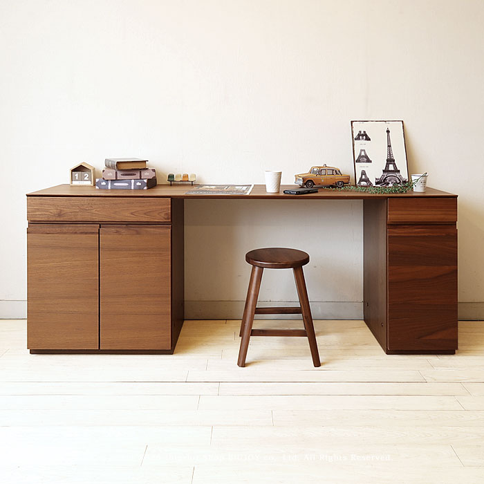 【楽天市場】ユニットデスク 収納デスク 幅180cm 書斎机 パソコンデスク 袖付き 開梱設置配送 キャビネット大小を組み合わせた ウォールナット材 ウォールナット無垢材 木製机（※チェア別売 ...