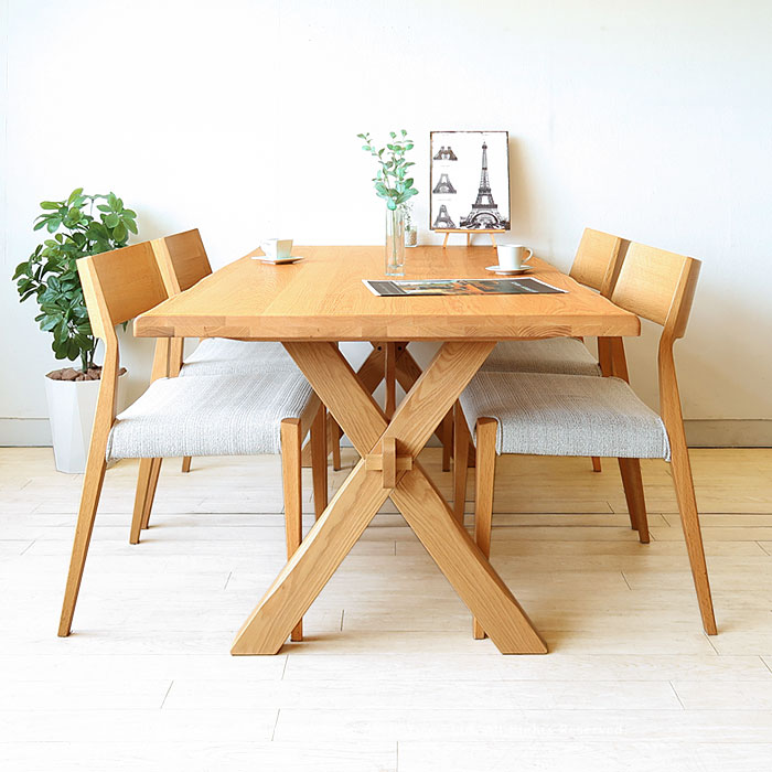 【楽天市場】ダイニングテーブル 食卓 一枚板風 開梱設置配送 幅140cm 150cm 165cm 180cm オーク材 オーク無垢材 X脚（※チェア別売）：JOYSTYLE coordinate