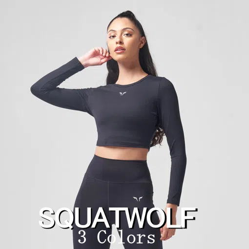 【楽天市場】SQUAT WOLF スクワットウルフ Tシャツ レディース 大きいサイズ スポーツウェア Tシャツ レディース ジム 筋トレ ヨガ 長袖 クロップ丈 へそ出し エッセンシャル ...