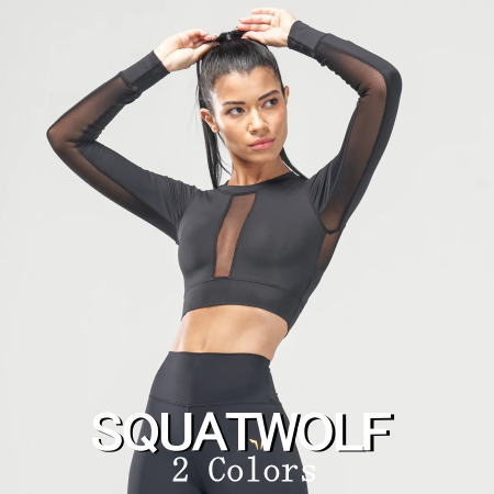 【楽天市場】SQUAT WOLF スクワットウルフ Tシャツ レディース 大きいサイズ スポーツウェア Tシャツ レディース ジム 筋トレ ヨガ 長袖 クロップ丈 ロンT トレーニング コード ...