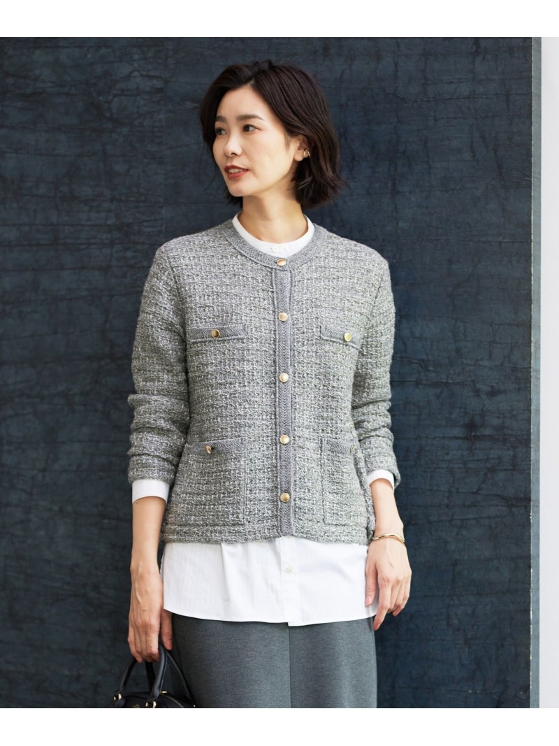 【楽天市場】【SALE／50%OFF】【洗える】TWEEDY ニット ジャケット J.PRESS LADIES L ジェイプレス ジャケット・アウター ノーカラージャケット グレー ブラック ...
