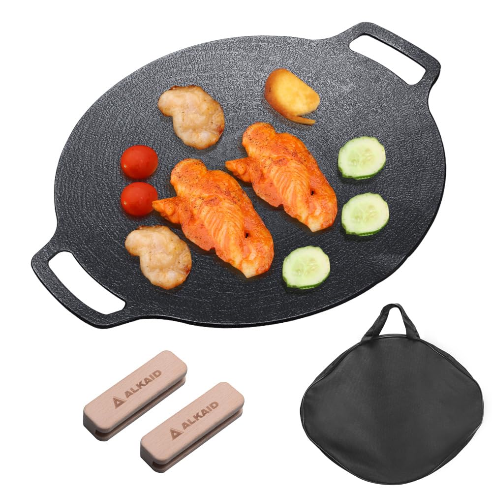 【楽天市場】マルチグリドル 鉄板 IH 直火 29CM/33CM 軽量 厚さ4mm グリドルパン 焼肉 BBQ シーズニング不要 木製取っ手 ...