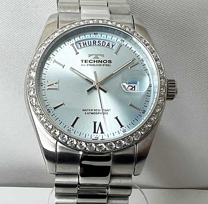 【楽天市場】テクノス 腕時計 メンズウォッチ TECHNOS technos 腕時計 ラッピング無料 手書きのメッセージカード あす楽対応 T9B95SI アイスブルー文字盤 ベゼルの青が ...