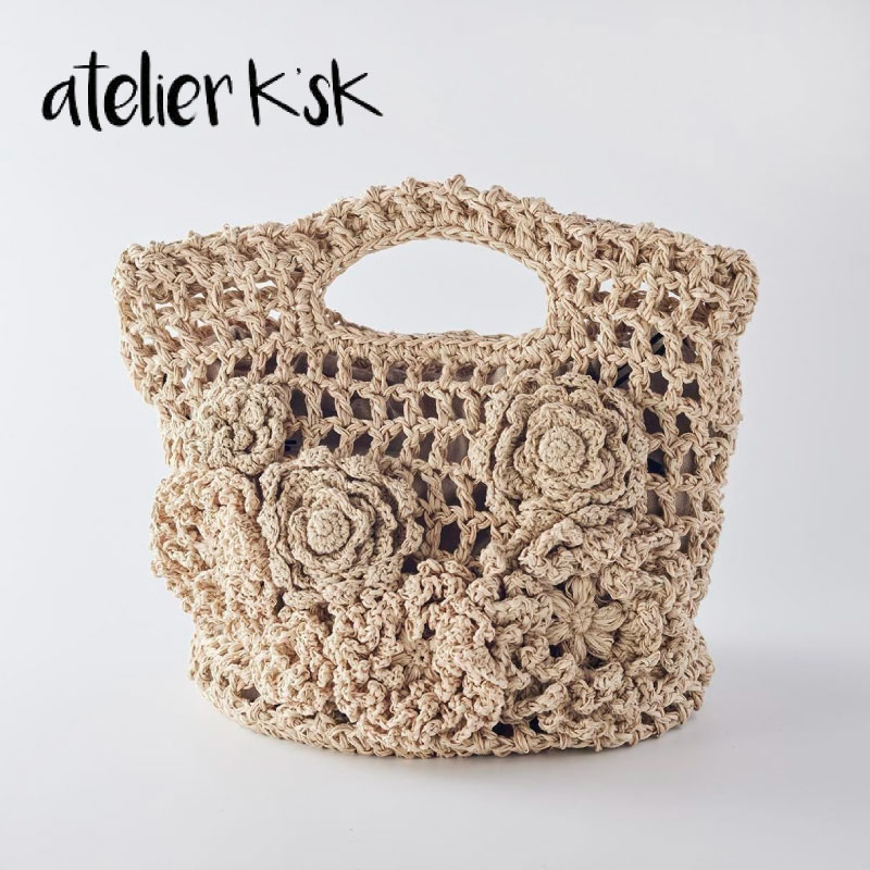 【楽天市場】\全品ポイント3倍・12/15限定／ アトリエ K'sK 岡本啓子 かぎ針編み ざっくりお花のバッグ オーツ フェットチーネ カッペリーニ 手編みキット：GISE（ジセ）
