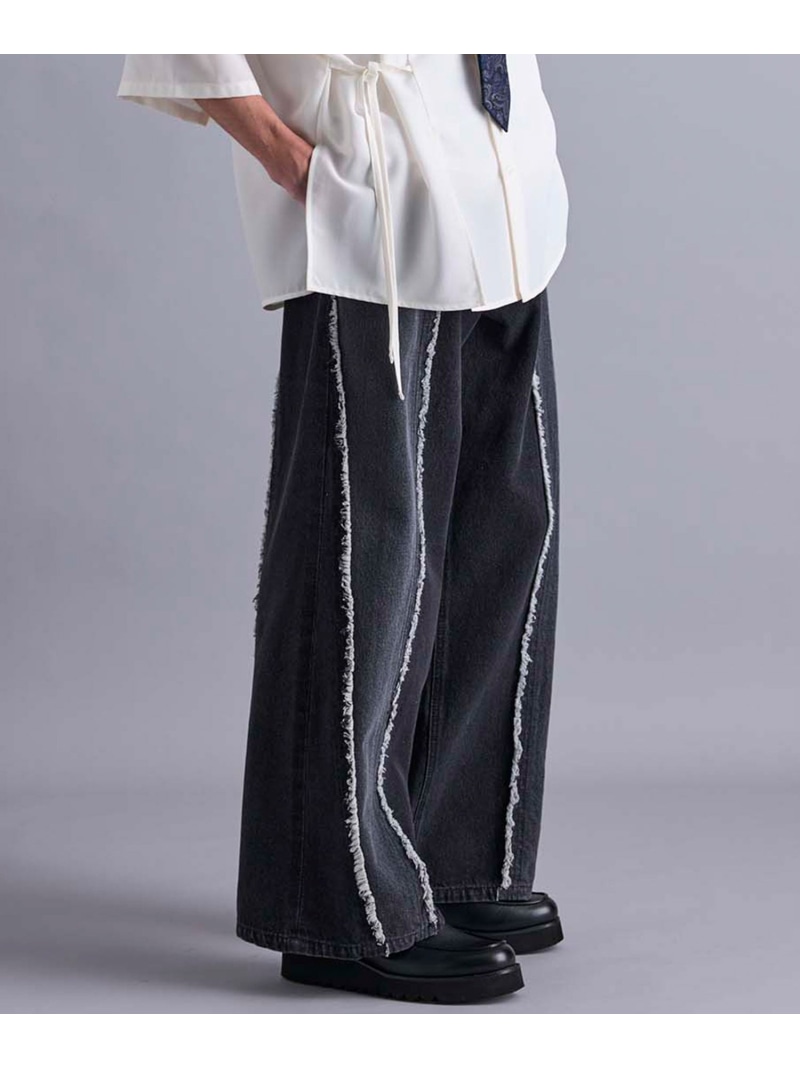 【楽天市場】【SALE／70%OFF】【 追加生産 】バイカラーフリンジスーパーワイドデニム JUNRED ジュンレッド パンツ ジーンズ・デニムパンツ ネイビー ブラック【RBA_E ...