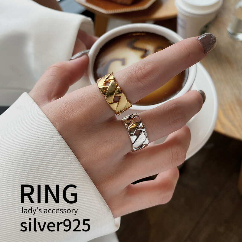 【楽天市場】リング 指輪 編み込み フリーサイズ シルバー925 銀 ゴールド 金属アレルギー対応 アクセサリー レディース ジュエリー ごつめ 太め 重ね付け おしゃれ 人差し指 ノン ...