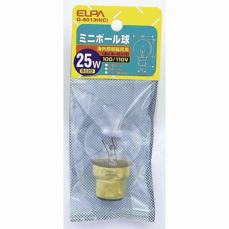 【楽天市場】朝日電器（ELPA） ミニボール球 25W B22D クリア 【品番：G-8013H（C）】：住設プロ 楽天市場店