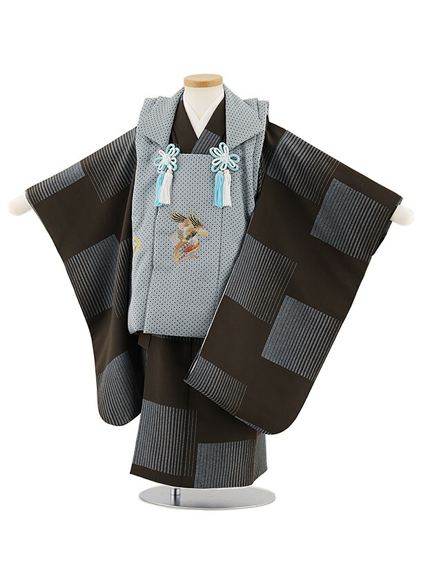 【楽天市場】【レンタル】着物 七五三レンタル(3歳男児被布)W445 ブルーグレー刺繍鷹×ブラウン 3歳 被布 フルセット 男の子 お祝い着 正月 3才 男児 きものレンタル〔往復送料無料 ...