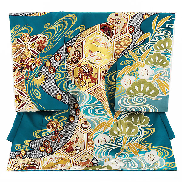 【楽天市場】産着 レンタル 男の子 お宮参り 男児産着レンタル 2313 伝産ﾀｰｺｲｽﾞ地 亀甲文に宝尽くし 正絹 着物 レンタル 赤ちゃん ...