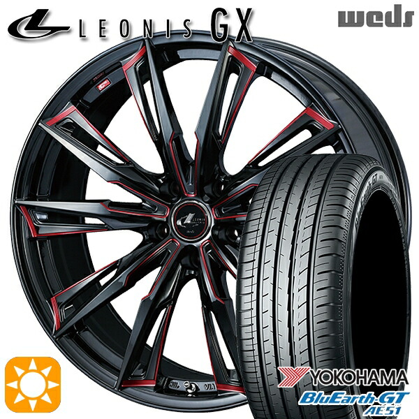 【楽天市場】【取付対象】プリウス カローラツーリング 215/45R17 91W XL ヨコハマ ブルーアースGT AE51 Weds レオニス GX BK/SC[RED] (ブラック/SC ...