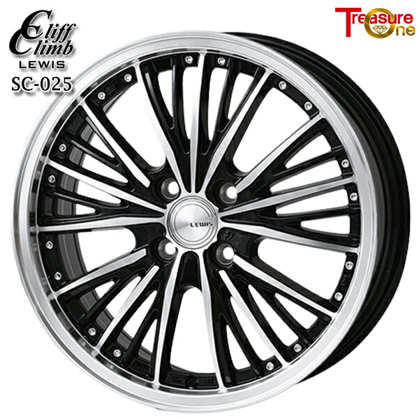 【楽天市場】14インチ 4.5J 4H100 +45 トレジャーワン クリフクライムルイス SC025 ブラックポリッシュ アルミホイール単品 1本 4本以上送料無料 ：タイヤホイール激安王国