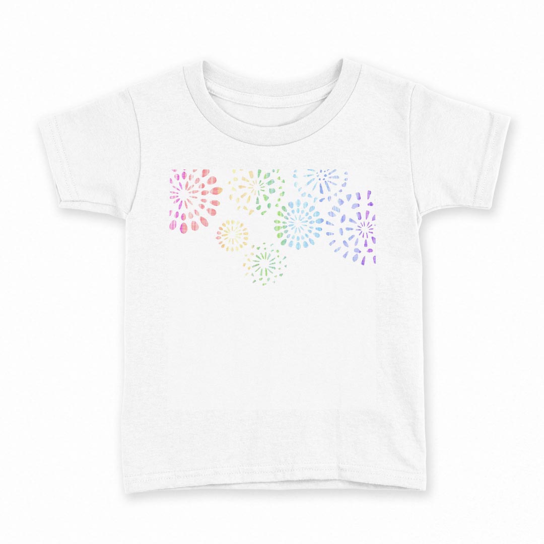 【楽天市場】tシャツ キッズ 半袖 白地 デザイン 140 サイズ Tシャツ ティーシャツ T shirt 009639 花火 カラフル ...