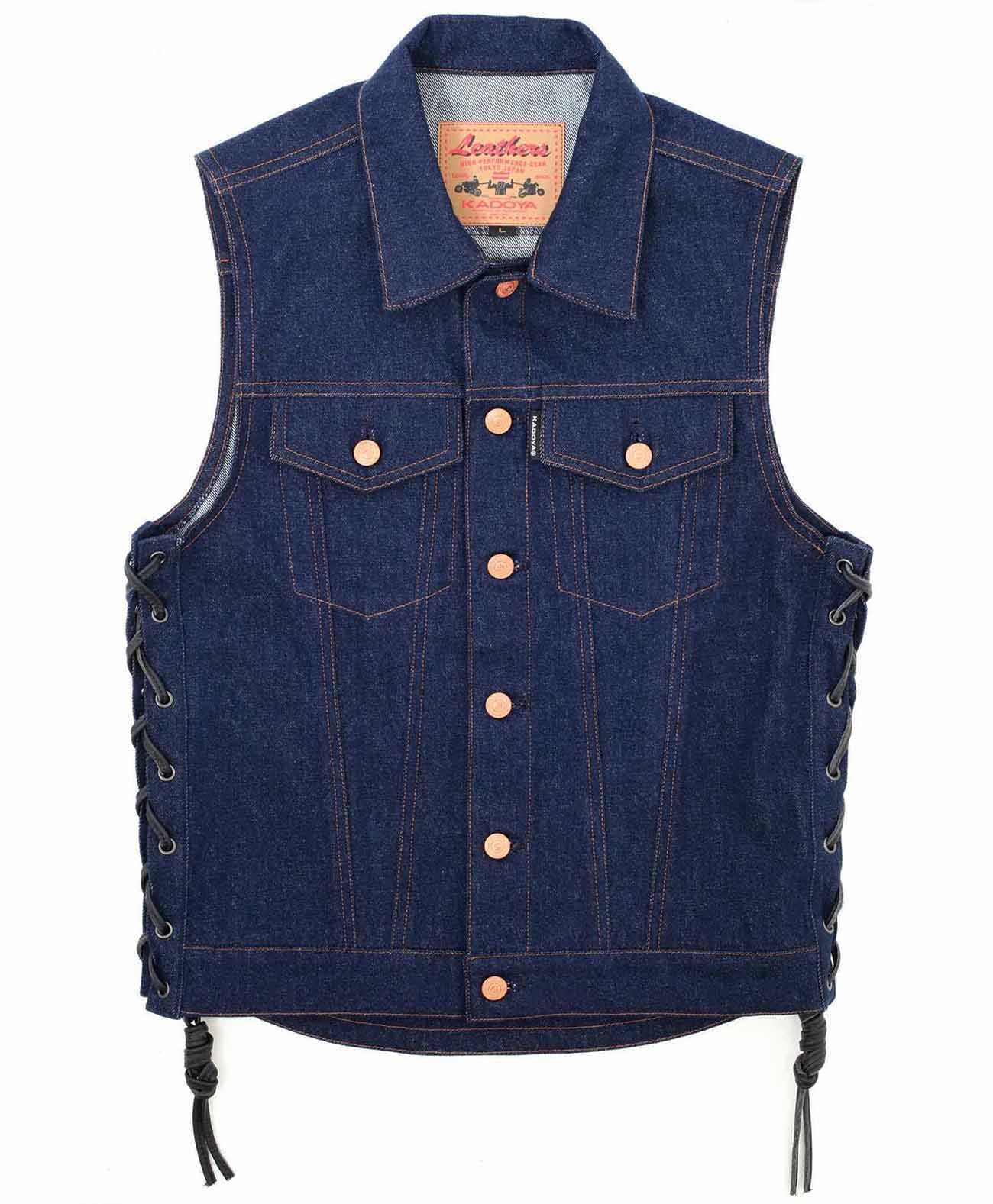 【楽天市場】KADOYA BIKER DENIM VEST 3 / ブルー カドヤ公式 楽天市場店：KADOYA公式 楽天市場店