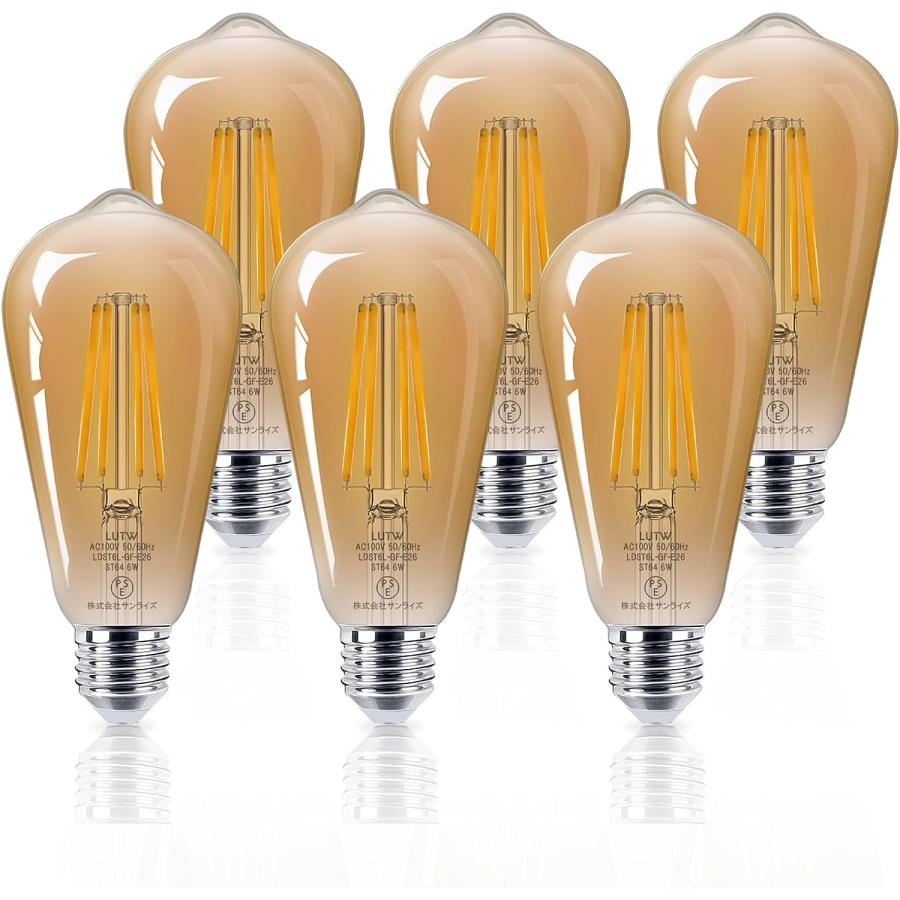 【楽天市場】LUTW LED電球 E26口金 アンバー 6W 620lm 60W相当 2700K 全方向 裸電球 調光不可 PSE承認済み レギュラーランプ 6個入 LDST6L-GF-E26 ...