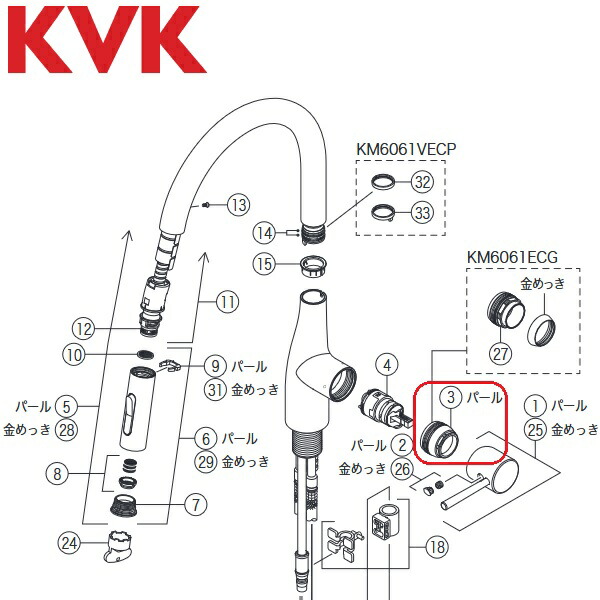 【楽天市場】KVK Z422003 水栓部材 固定ナット パールシルバー λ：住設建材カナモンジャー