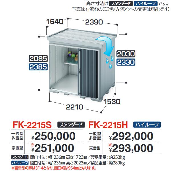 【楽天市場】イナバ物置 FK-2215S FORTA フォルタ 屋根傾斜変更物置 スタンダード 【一般型・多雪型】【お届け先 関東限定】 ⇒ ：住設建材カナモンジャー