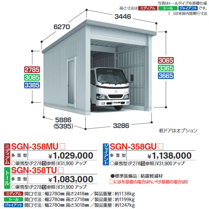 【楽天市場】イナバ物置 SGN-358GUN イナバ倉庫・ガレージ 1棟タイプ 【豪雪型(受注生産) ジャイアント 布基礎】【お届け先 関東限定】 ⇒ ：住設建材カナモンジャー