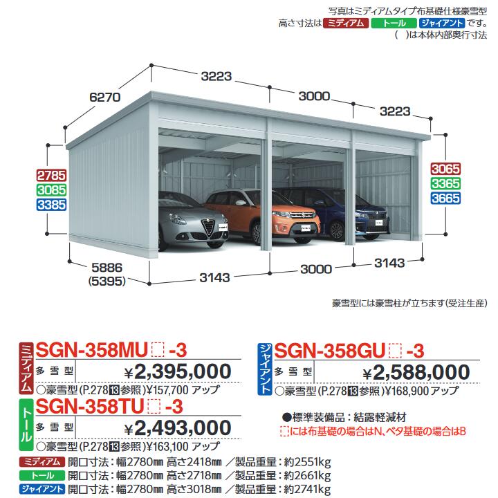 【楽天市場】イナバ物置 SGN-358MUN-3 イナバ倉庫・ガレージ 3棟タイプ 【多雪型 ミディアム 布基礎】【お届け先 関東限定】 ⇒ ：住設建材カナモンジャー
