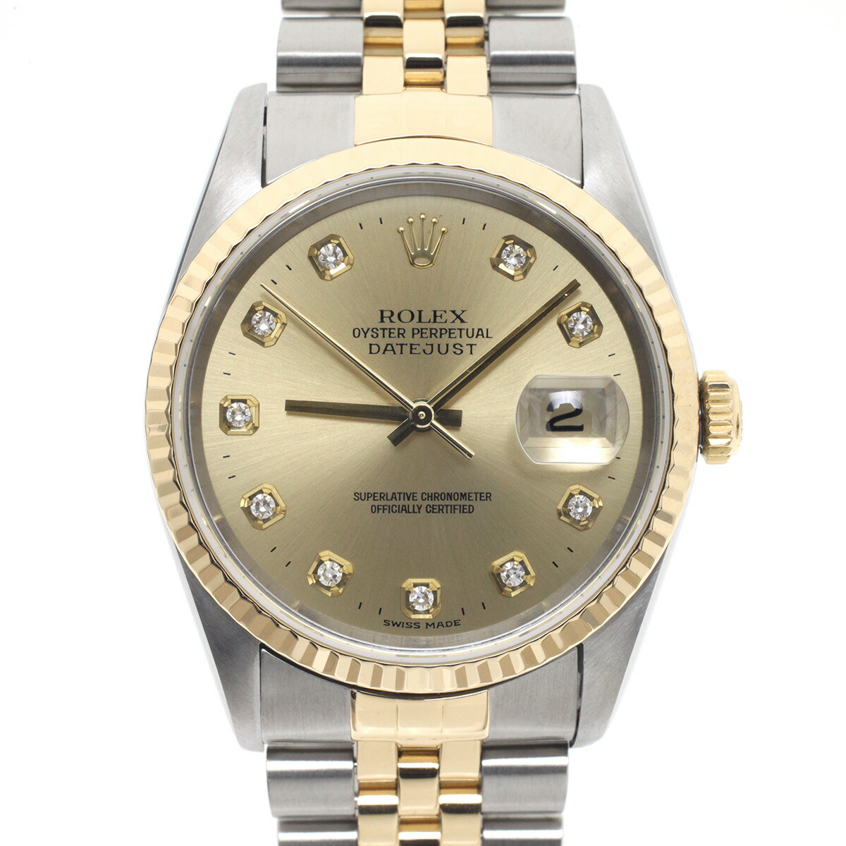 【楽天市場】ロレックス デイトジャスト 16233G SS/K18 【中古】【送料無料】 メンズ ROLEX T番 10Pダイヤ ...