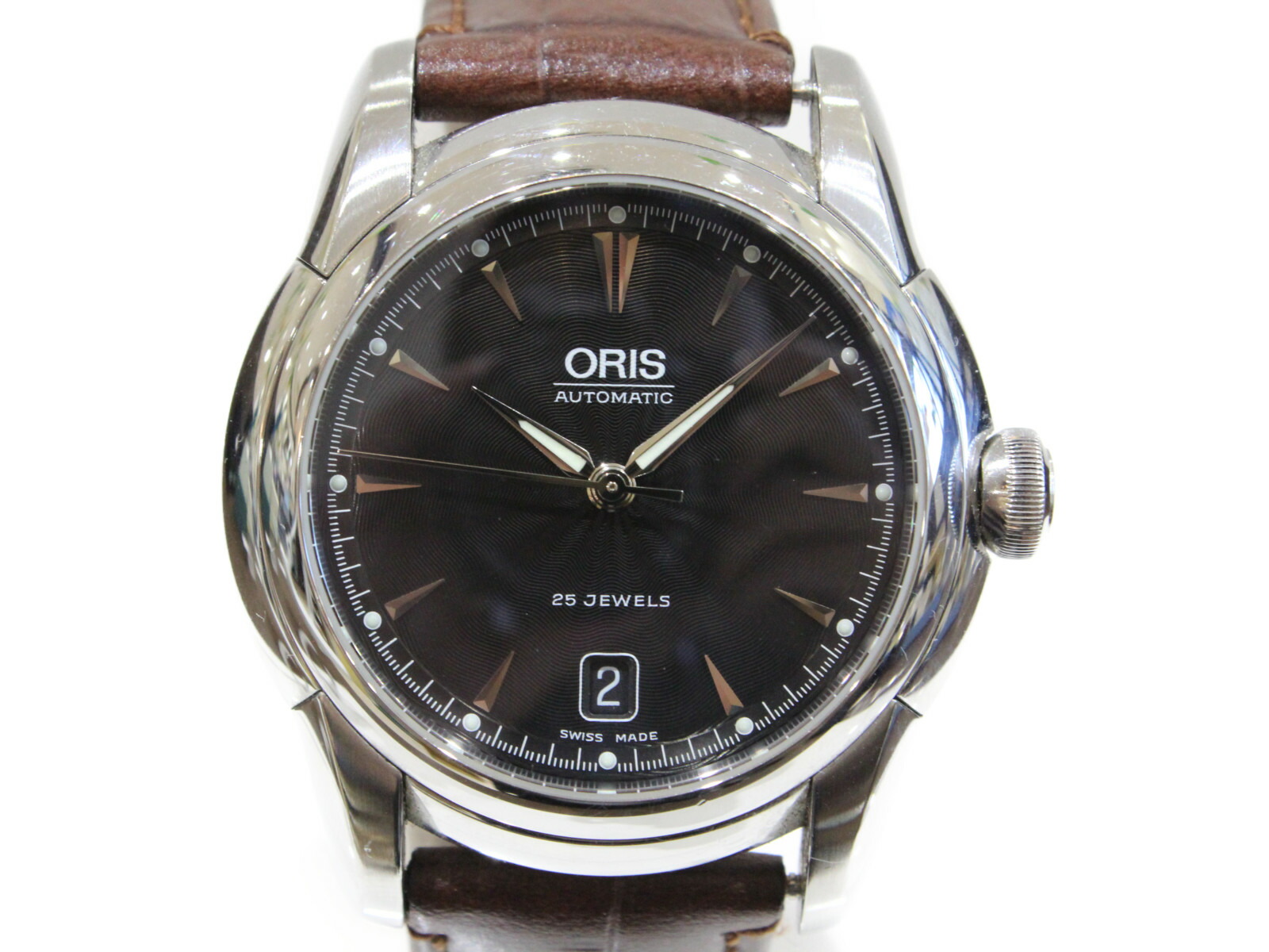 【楽天市場】ORIS オリス アートリエデイト 7544 自動巻き デイト SS ステンレススチール 革ベルト ブラック ブラウン メンズ 腕 ...