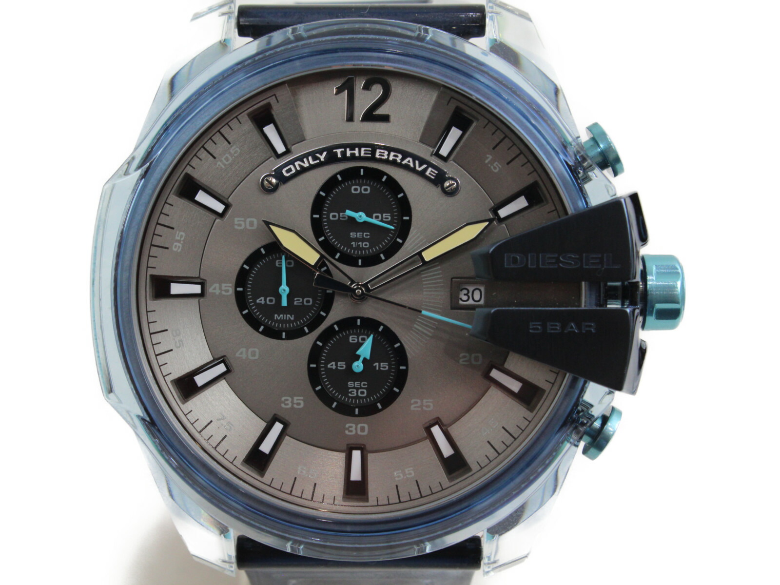 【楽天市場】DIESEL ディーゼル メガチーフ DZ4487 クオーツ クロノグラフ デイト SS ラバー ブルー クリア グレー メンズ ...