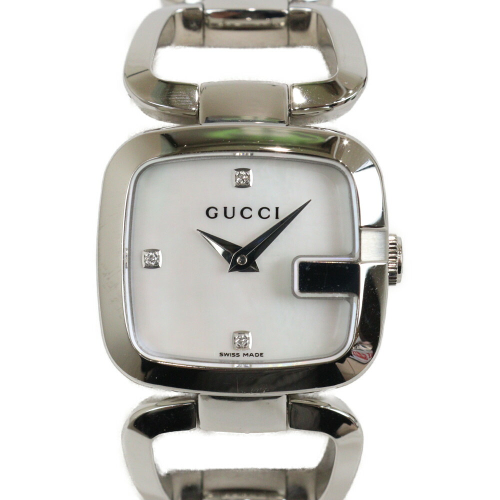 【楽天市場】【電池交換済み】GUCCI グッチ Gグッチ YA125502 クオーツ 3Pダイヤモンド マザーオブパールダイヤル SS ホワイト レディース 腕時計【中古】松前R56号店 ...