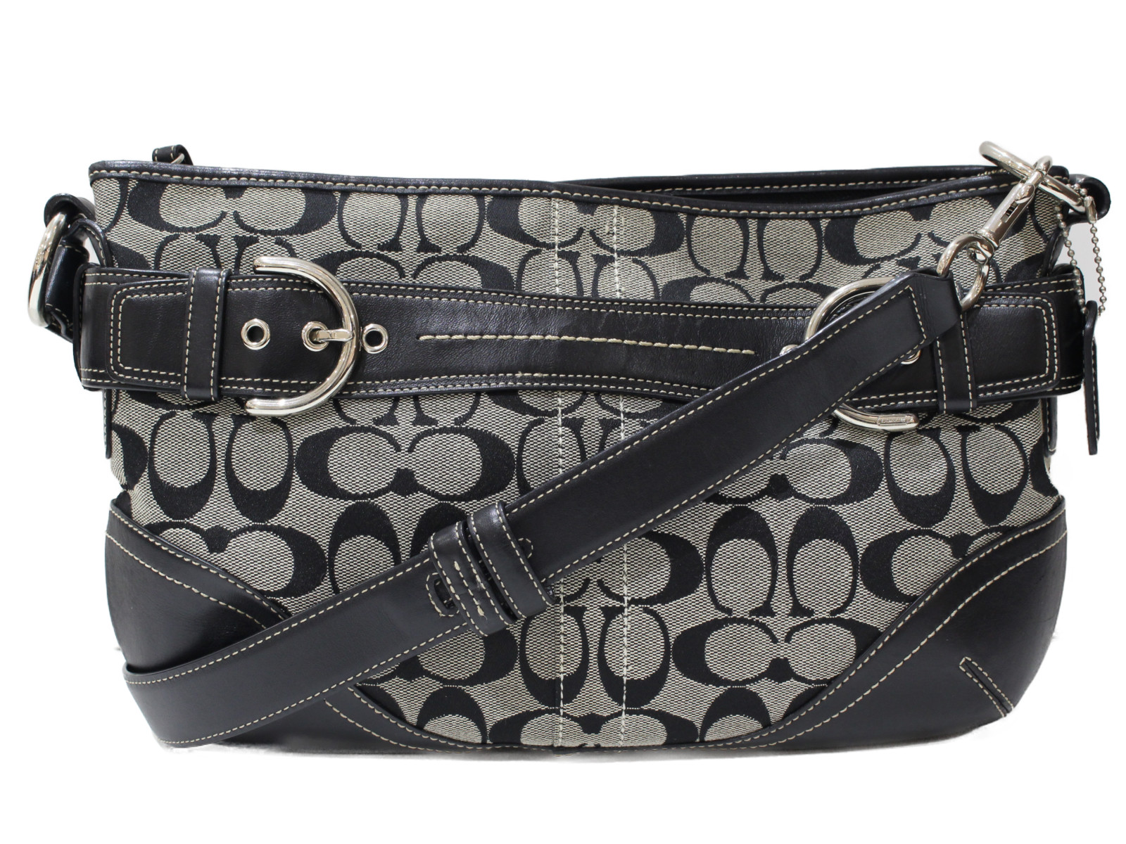 【楽天市場】COACH コーチ ショルダーバッグ 7077 シグネチャー キャンバス×レザー ブラック×グレー系 レディース ギフト プレゼント包装可【中古】松前R56号店：かんてい局松前R56号店