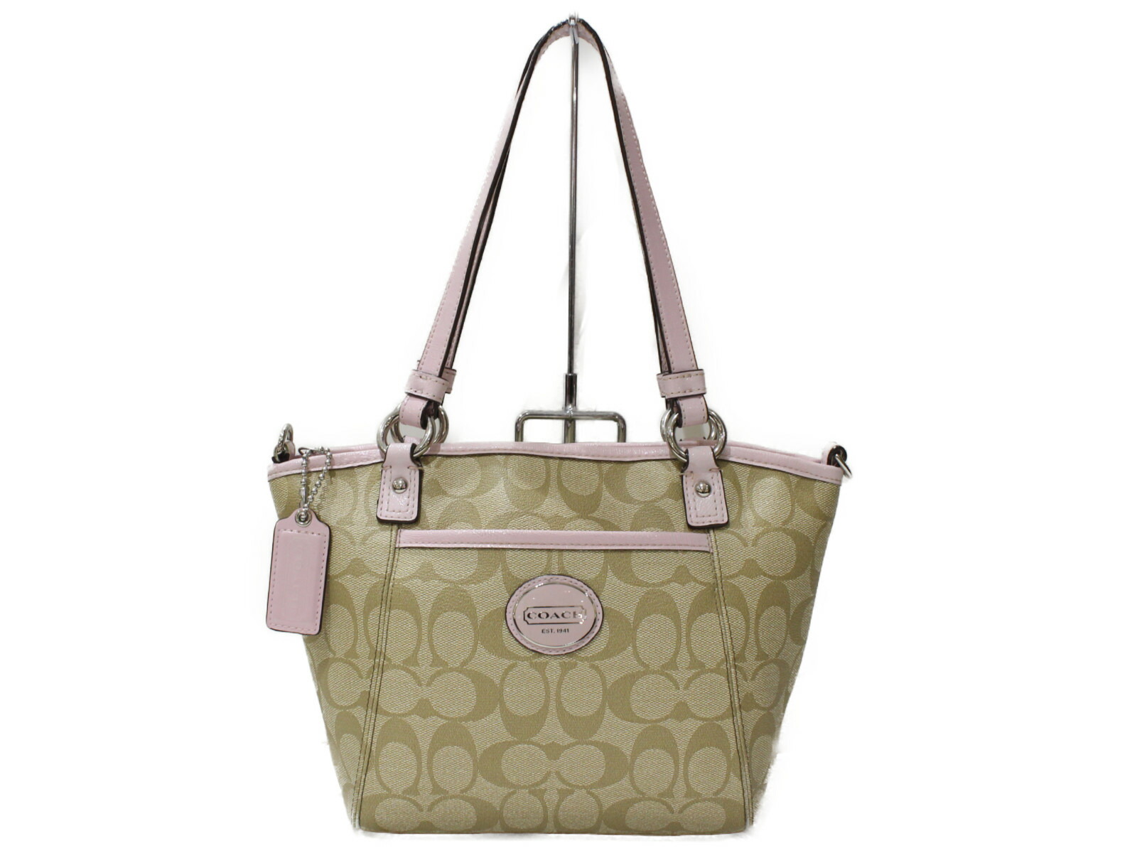【楽天市場】COACH コーチ トートバッグ F20097 シグネチャー PVC ベージュ×ピンク ショルダーストラップ欠品 レディース ギフト プレゼント包装可【中古】松前R56号店 ...