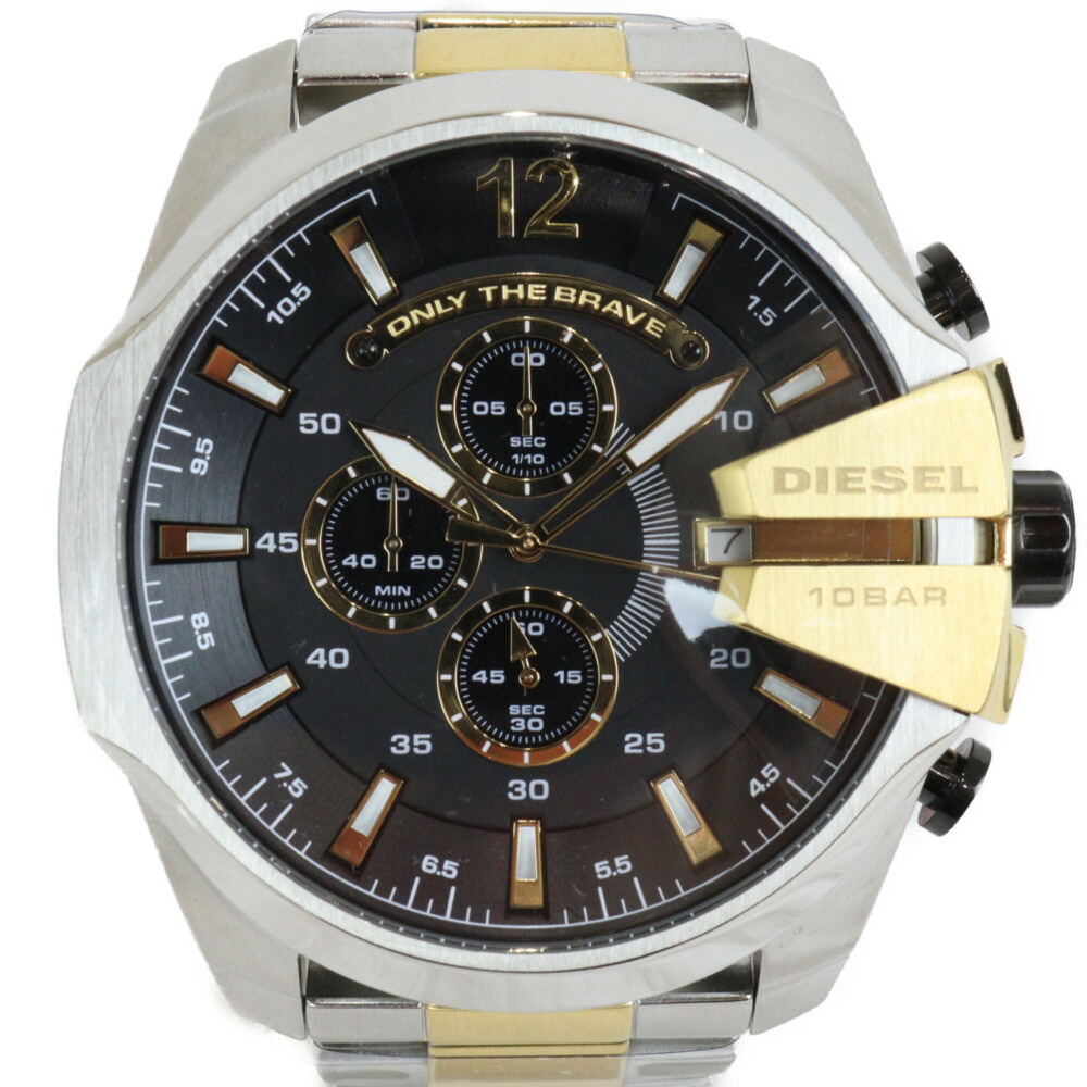 【楽天市場】DIESEL ディーゼル メガ チーフ DZ4581 クオーツ デイト クロノグラフ SS コンビ シルバー イエローゴールド ...
