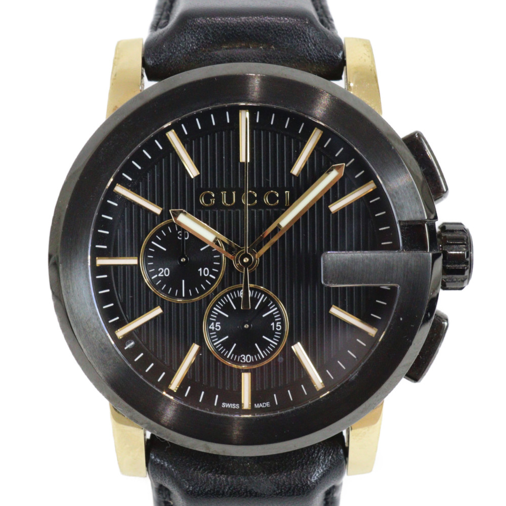 【楽天市場】【電池交換済】GUCCI グッチ Gクロノ YA101203 クオーツ クロノグラフ SS レザー イエローゴールド ブラック ...