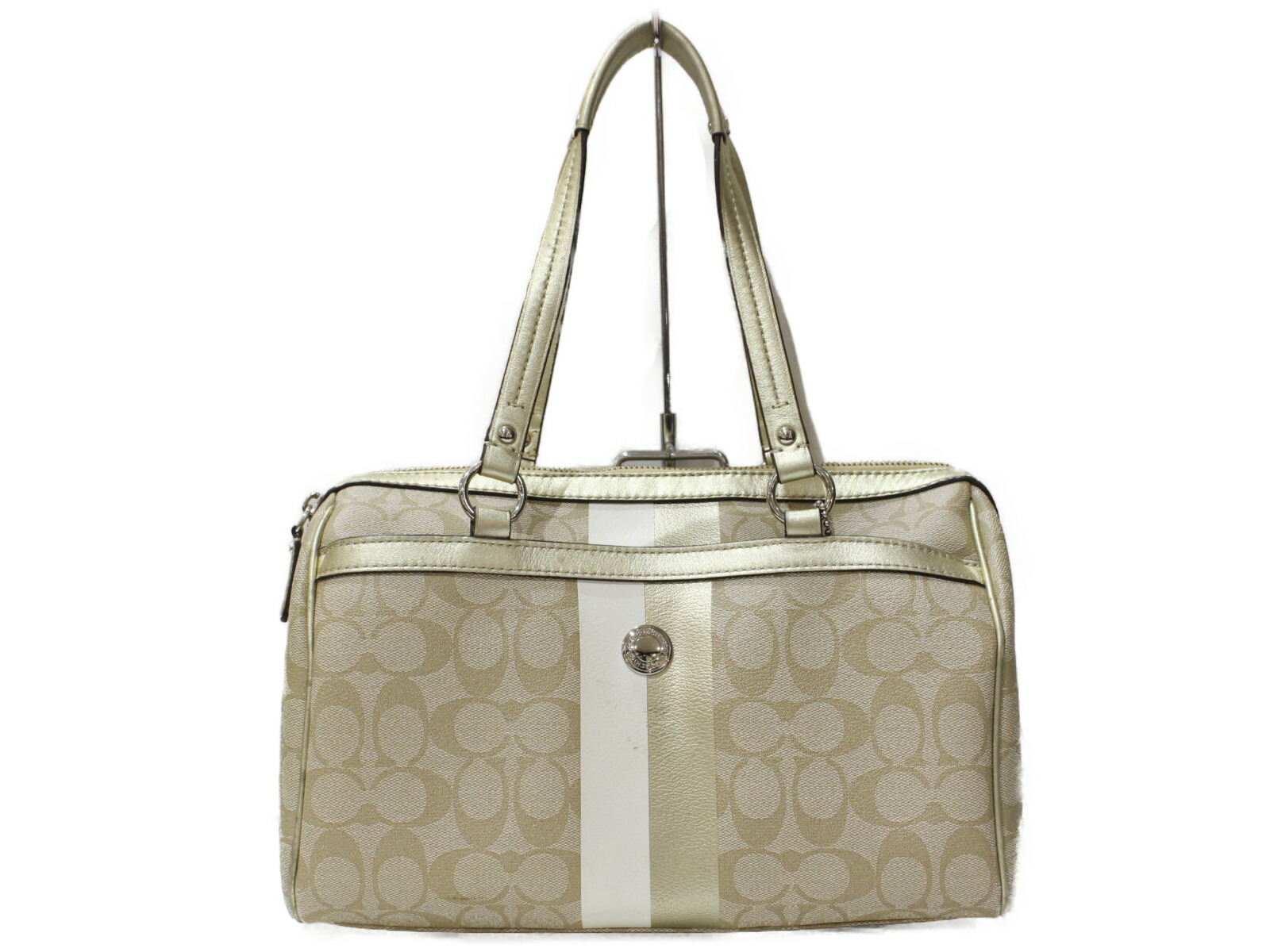 【楽天市場】COACH コーチ ミニボストンバッグ ハンドバッグ F14478 シグネチャー ベージュ×ゴールド レディース ギフト プレゼント包装可【中古】松前R56号店：かんてい局松前R56号店