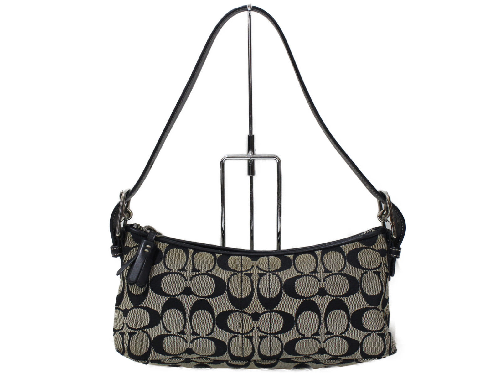 【楽天市場】COACH コーチ ワンショルダーバッグ 6371 シグネチャー ブラック×グレー キャンバス×レザー シンプル レディース ギフト プレゼント包装可【中古】松前R56号店 ...