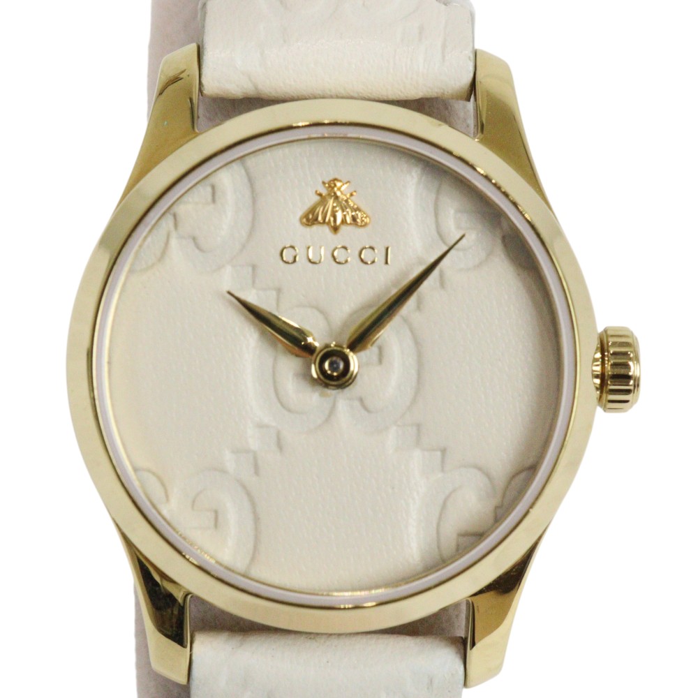 【楽天市場】GUCCI グッチ Gタイムレス YA126580 126.5 クオーツ SS ゴールド レザー クリーム レディース 腕時計 ウォッチ プレゼント包装 ギフト【中古】松前R56号 ...