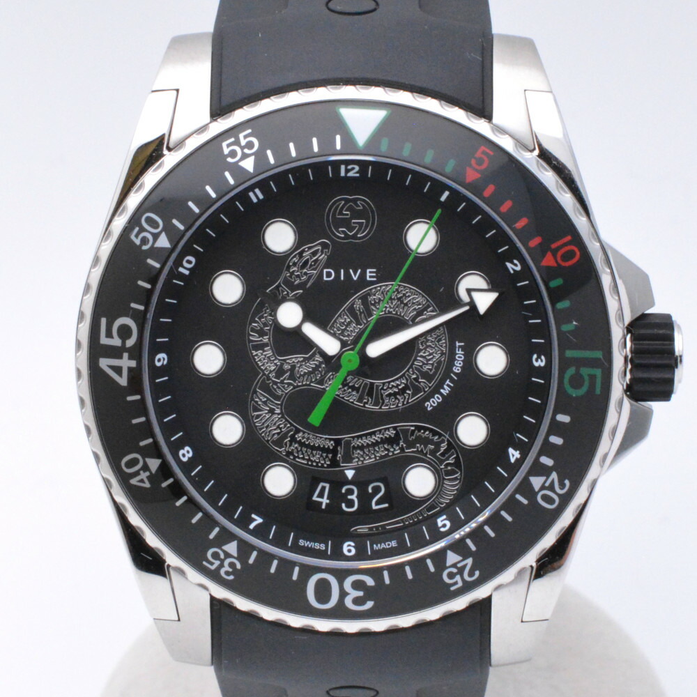 【楽天市場】GUCCI グッチ YA136217/136.2 DIVE ダイヴ ブラック クォーツ 電池式 45mm 蛇 デイト表示 メンズ ...