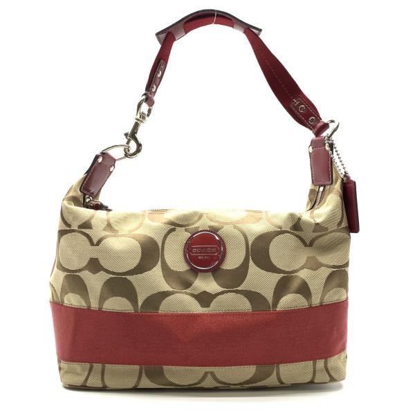 【楽天市場】COACH コーチ F17434 シグネチャー ショルダーバッグ ワンショルダー ベージュ 赤 レッド ファスナー開閉 キャンバス ...