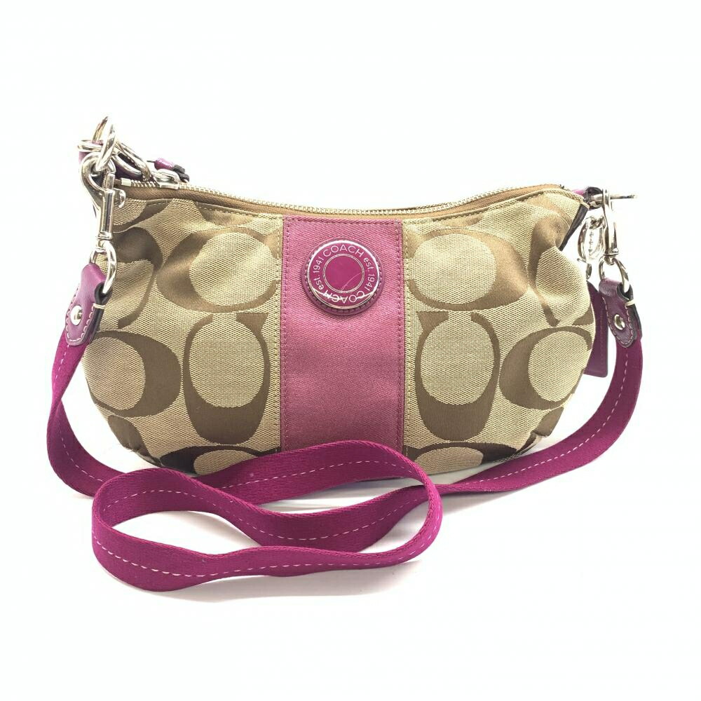 【楽天市場】COACHコーチ F19218 ショルダーバッグ シグネチャー ベージュ パープル系 シルバー キャンバス ファスナー開閉 ...