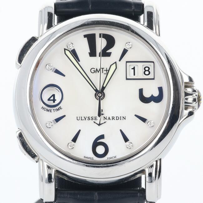【楽天市場】【お値下げしました！391,500円→362,000円】ユリスナルダン【ULYSSE NARDIN】223-22 サンマルコGMTレディ ホワイトシェル文字盤 自動巻き レザー ...