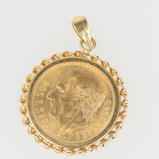 【楽天市場】K21.6/K18 メキシコ DOS Y MEDIO PESOS 2.5ペソ コイントップ ネックレストップ 金貨 総重量約2.7g 1945年 ペンダントトップ ゴールド ...