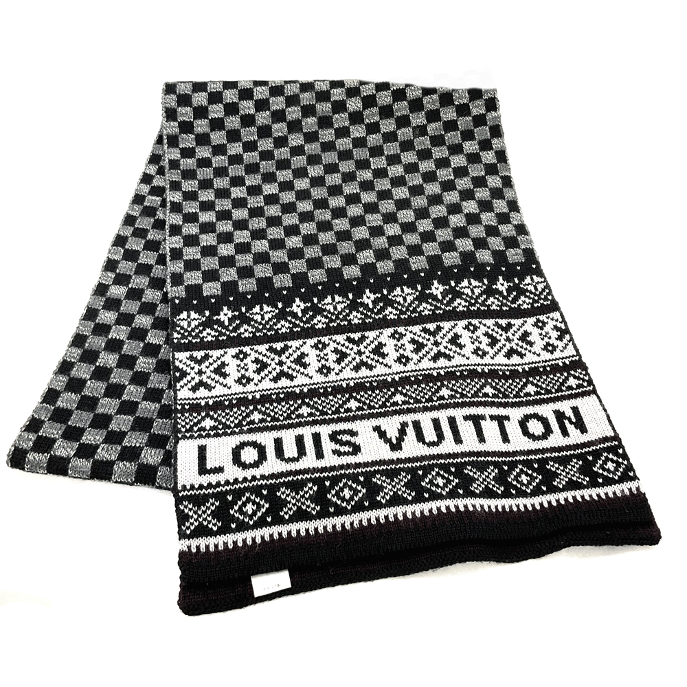 【楽天市場】N【中古】【LOUIS VUITTON】ルイヴィトン ウールマフラー M72929 ウール100% ブラック×グレー ダミエ柄 ...