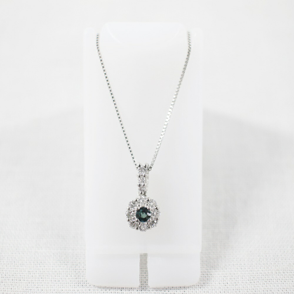【楽天市場】中古美品 Pt850 アレキサンドライト・ダイヤモンドネックレス A0.08ct / D0.21ct / 約2.4g / 約40cm プラチナ850 刻印あり グリーン×シルバー ...
