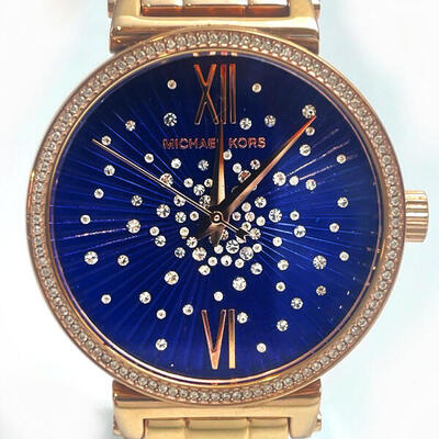【楽天市場】MICHAEL KORS マイケルコース MK 3971 ローズゴールド・ブルー クリスタル レディースウォッチ 腕時計 中古 ...