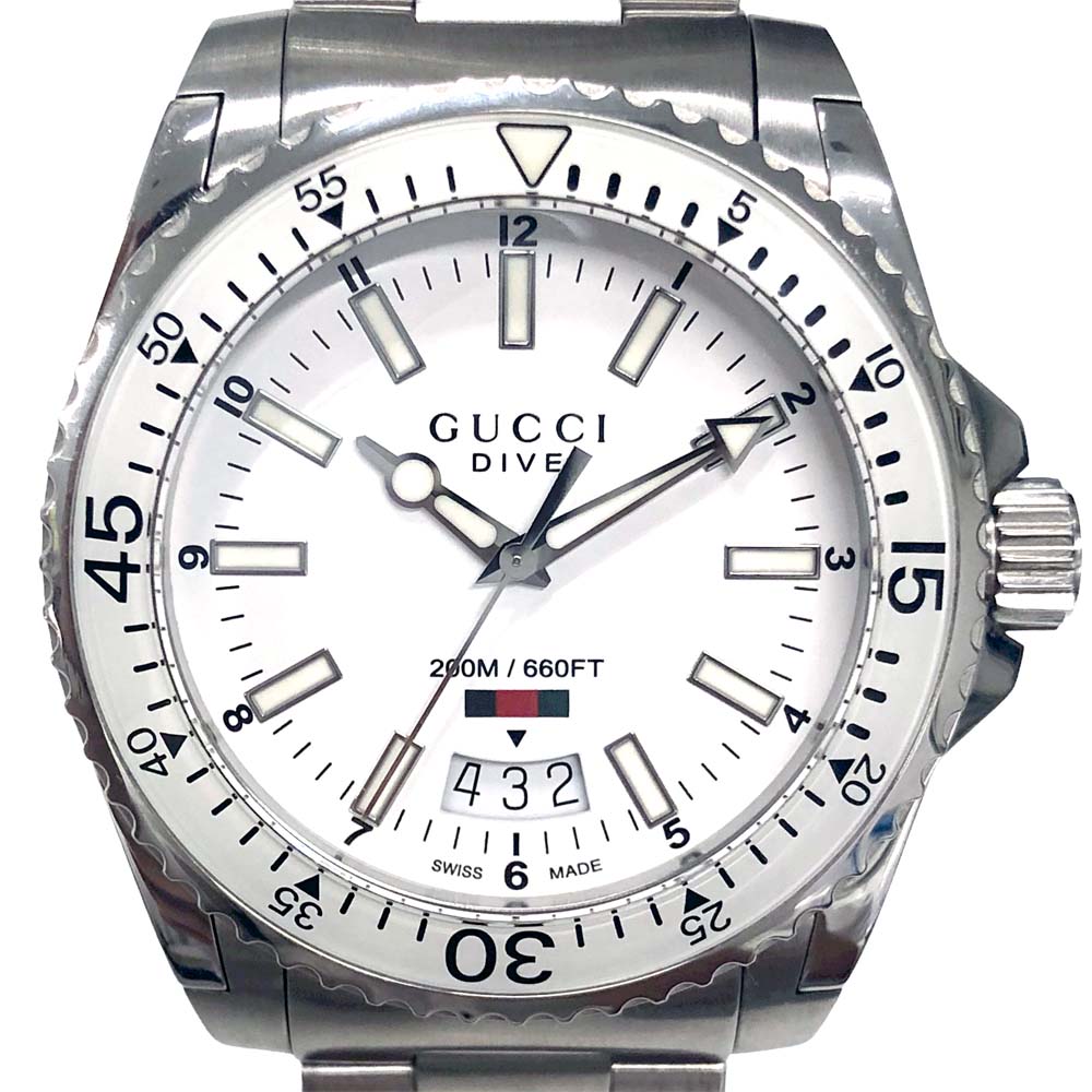 【楽天市場】[南店] 【極美品/電池交換済】 グッチ YA136302 ダイブ 136.3 腕時計 クォーツ時計 ホワイト文字盤 白文字盤 ...