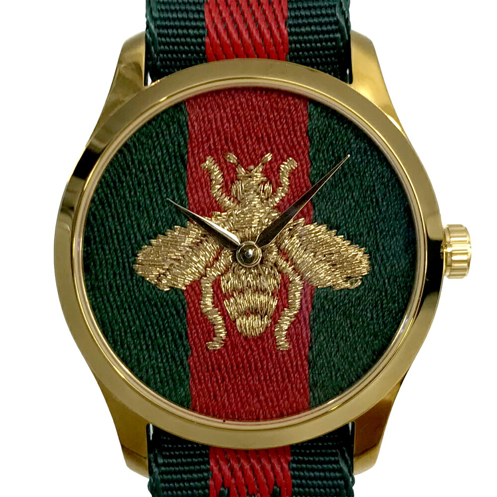 【楽天市場】【極美品/電池交換済】グッチ 126.4 YA126487A Gタイムレス クォーツ 腕時計 蜂 シェリーライン ウェブ SSx ...