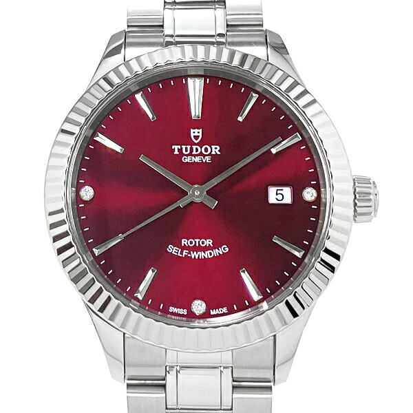 【楽天市場】[中古] チューダー スタイル M12510-0019 自動巻き ステンレススチール 赤文字盤 3Pダイヤモンド 日付表示 ...